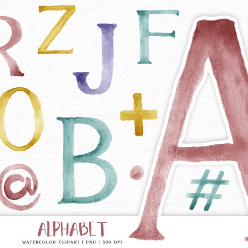 Watercolor Alphabet Clipart Letter Clipart Cute Watercolor - Etsy