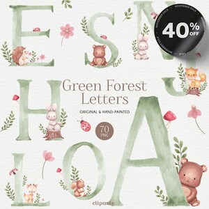Woodland Alphabet Watercolor Clipart, Animal Letter Clipart, Cute ...