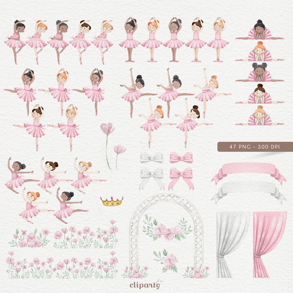 Ballerina Watercolor Clipart, Pink Ballet Graphics, Tutu Girls Clip Art ...
