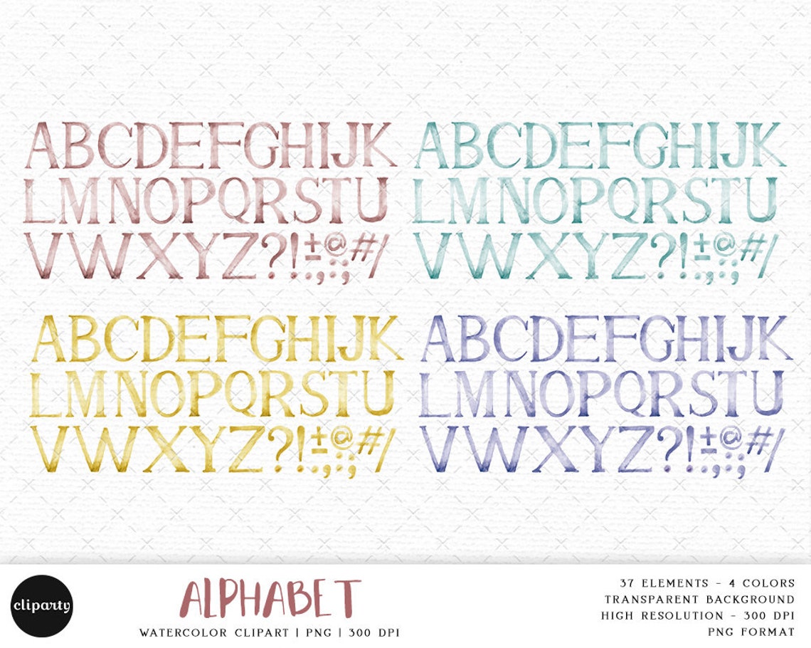 Watercolor Alphabet Clipart Letter Clipart Cute Watercolor - Etsy