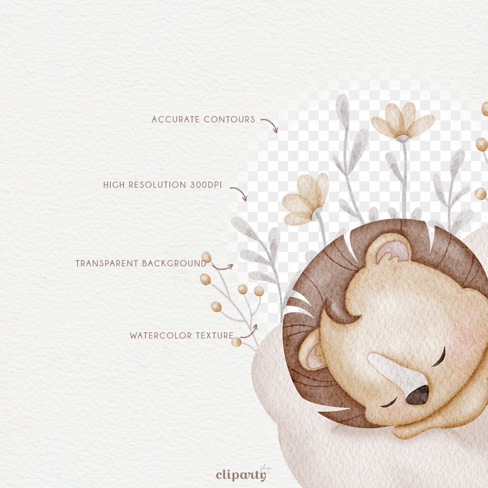 Baby Animals Sleeping Watercolor Clipart for Commercial Use, Cute ...