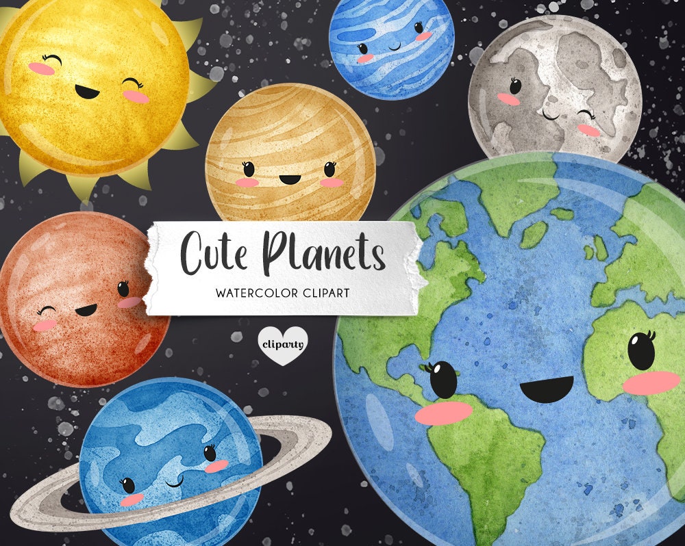 Planets Clipart, Watercolor Solar System Illustrations, Cute Planets ...