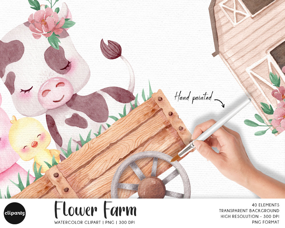 Farm Watercolor Clipart Farm Animals Clipart Farm Theme - Etsy