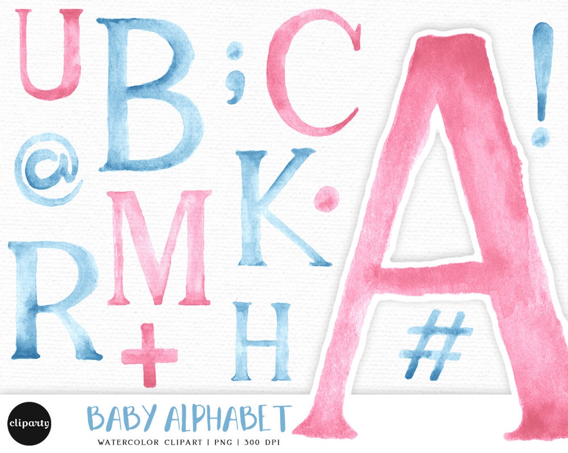 Watercolor Alphabet Clipart Pink Blue for Baby Shower Letter - Etsy