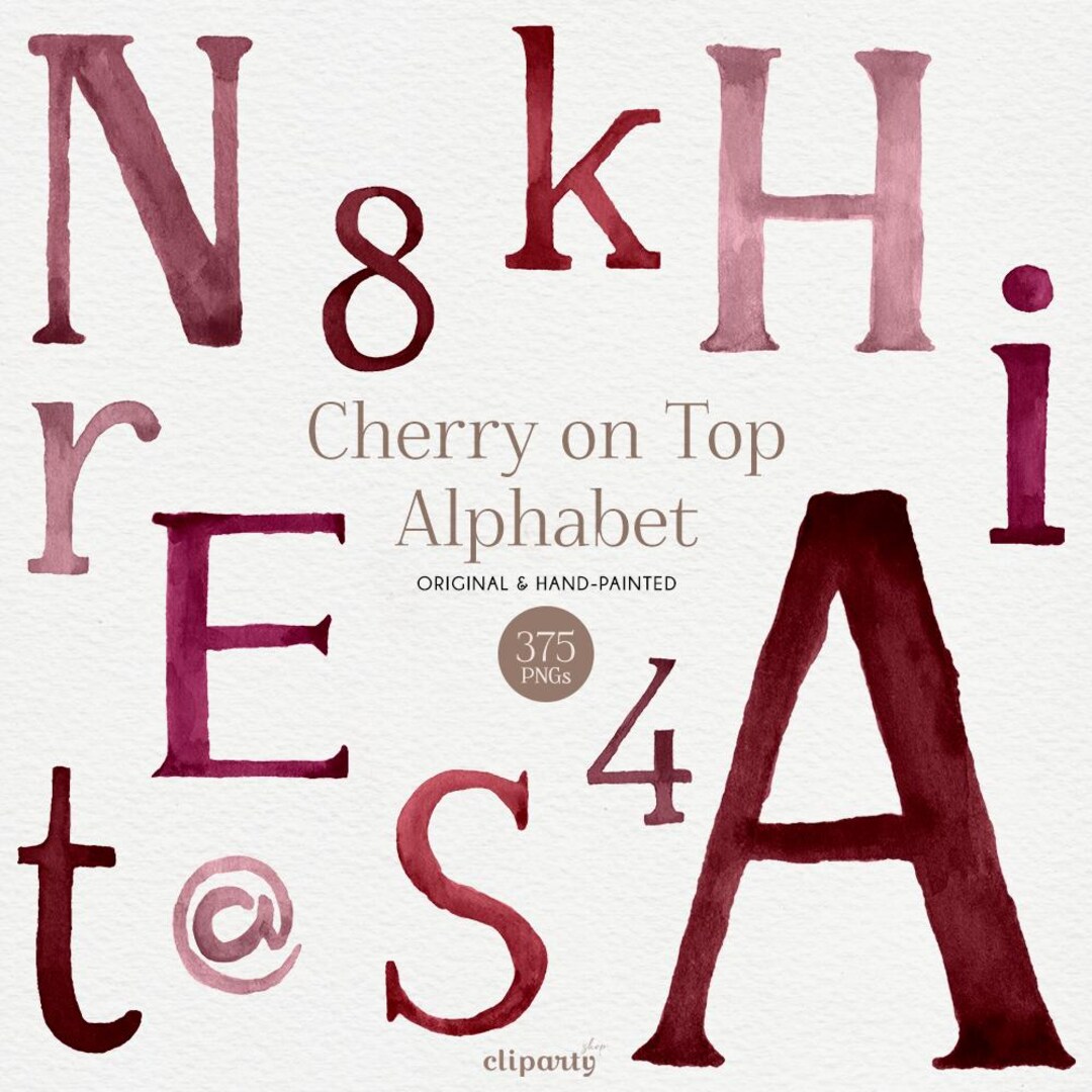 Watercolor Cherry Alphabet Clipart, Red and Pink Color Letters, Cute ...