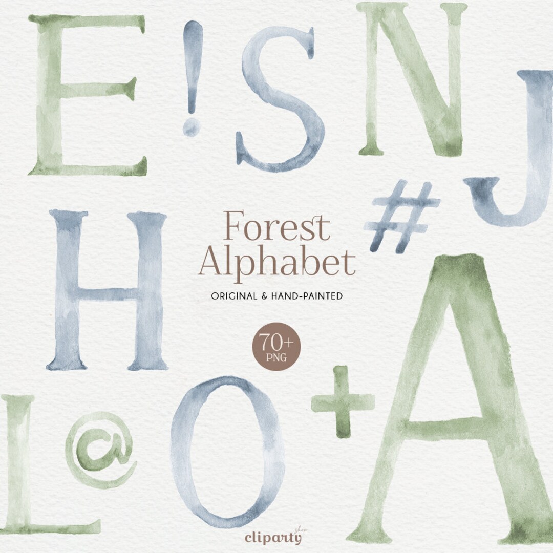 Watercolor Alphabet Clipart, Sage Green and Dust Blue Designs for Baby ...