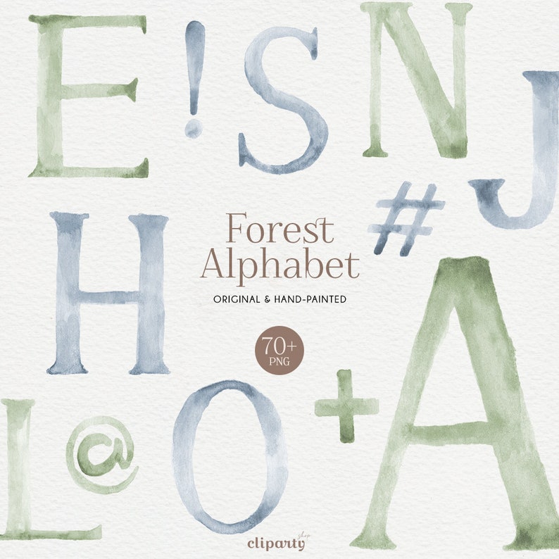 Watercolor Alphabet Clipart, Sage Green and Dust Blue Designs for Baby ...
