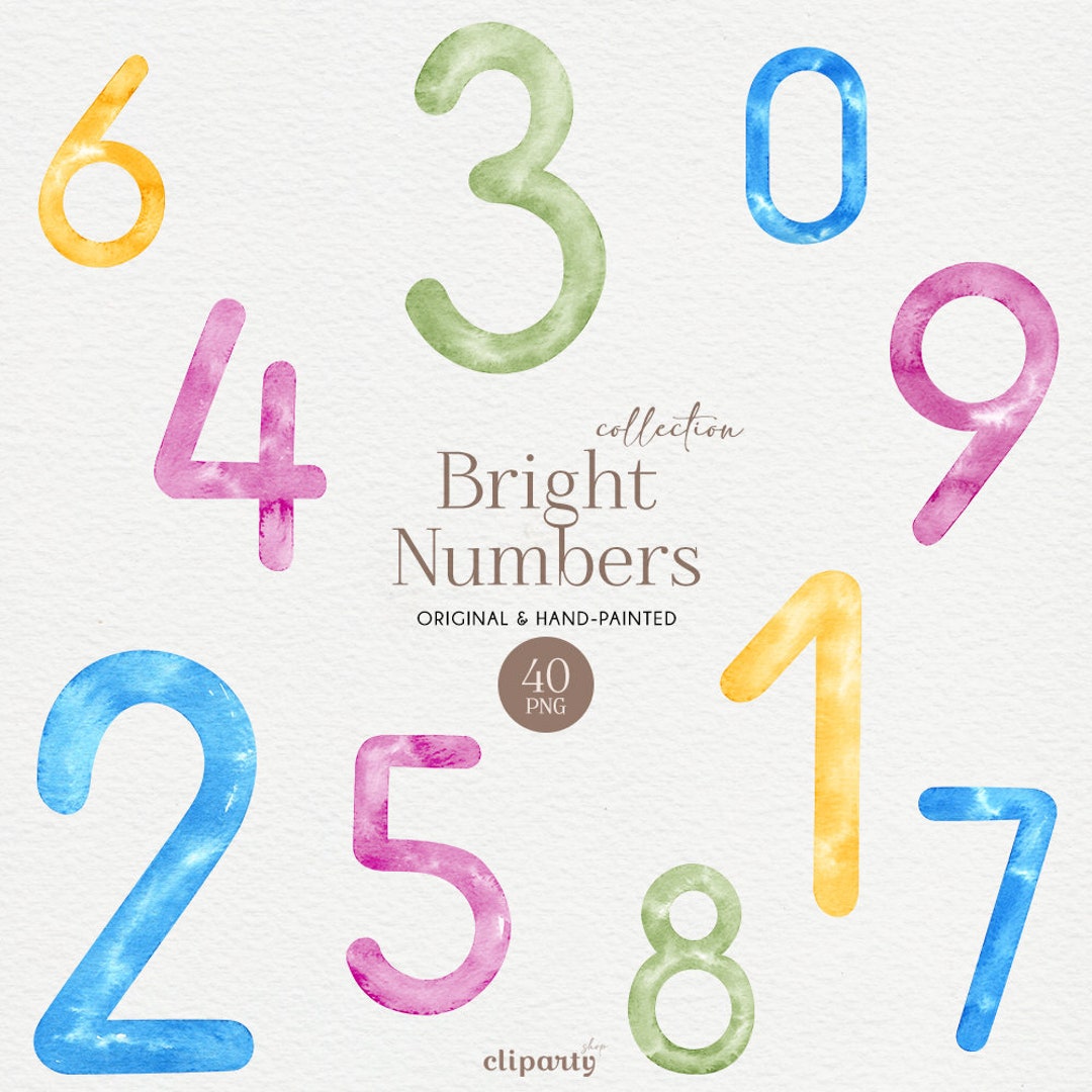 Numbers Clipart, Watercolor Numbers Clipart, PNG Numbers, Monthly ...