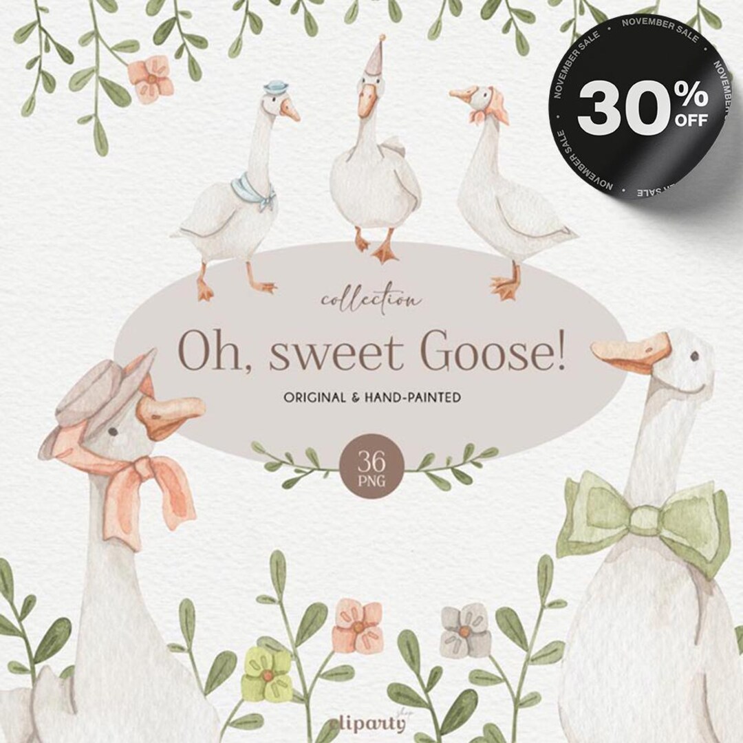 Handpainted Goose Clipart, Cottagecore Watercolor Geese, Baby Shower ...