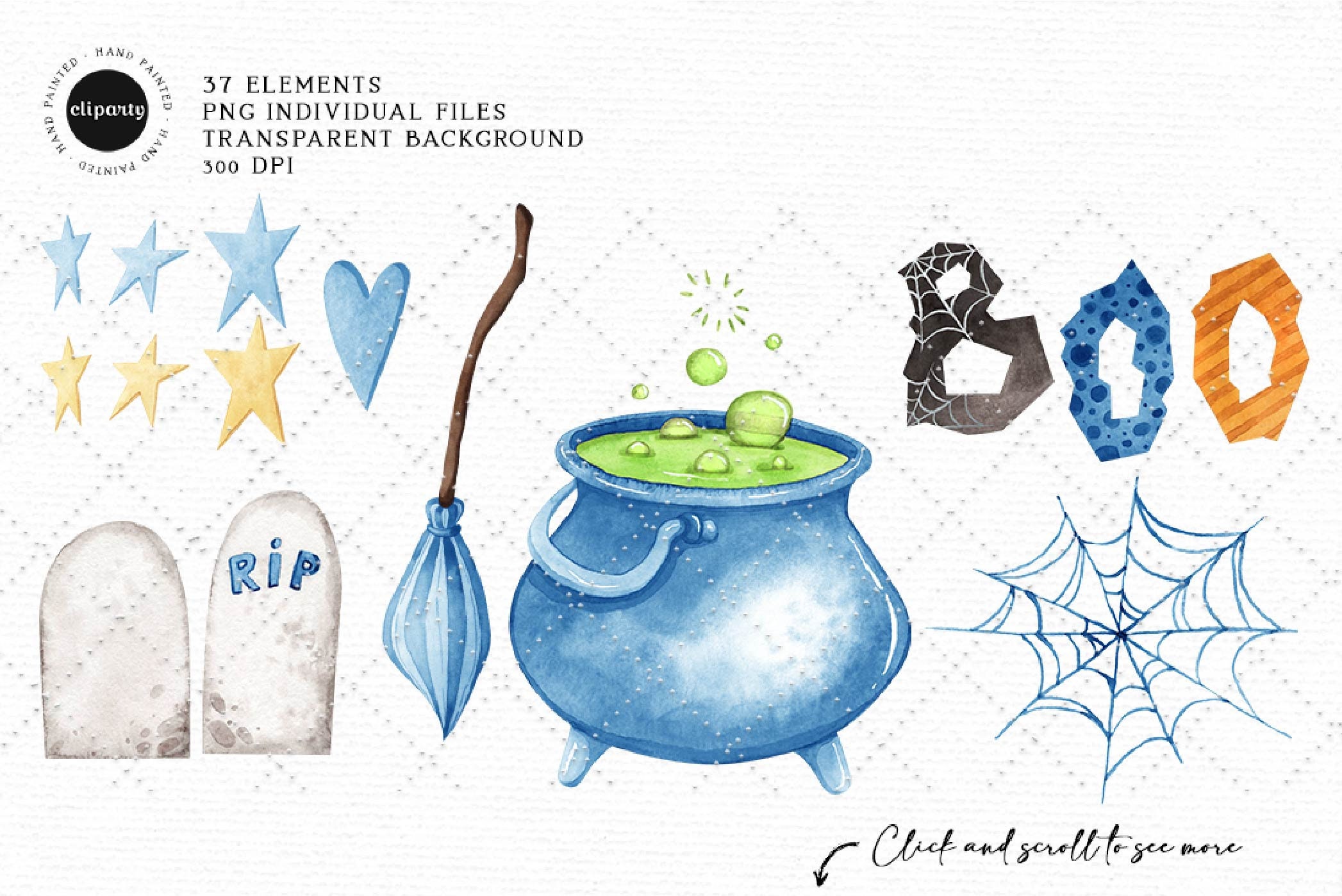Blue Halloween Clipart Watercolor Halloween Graphics for - Etsy