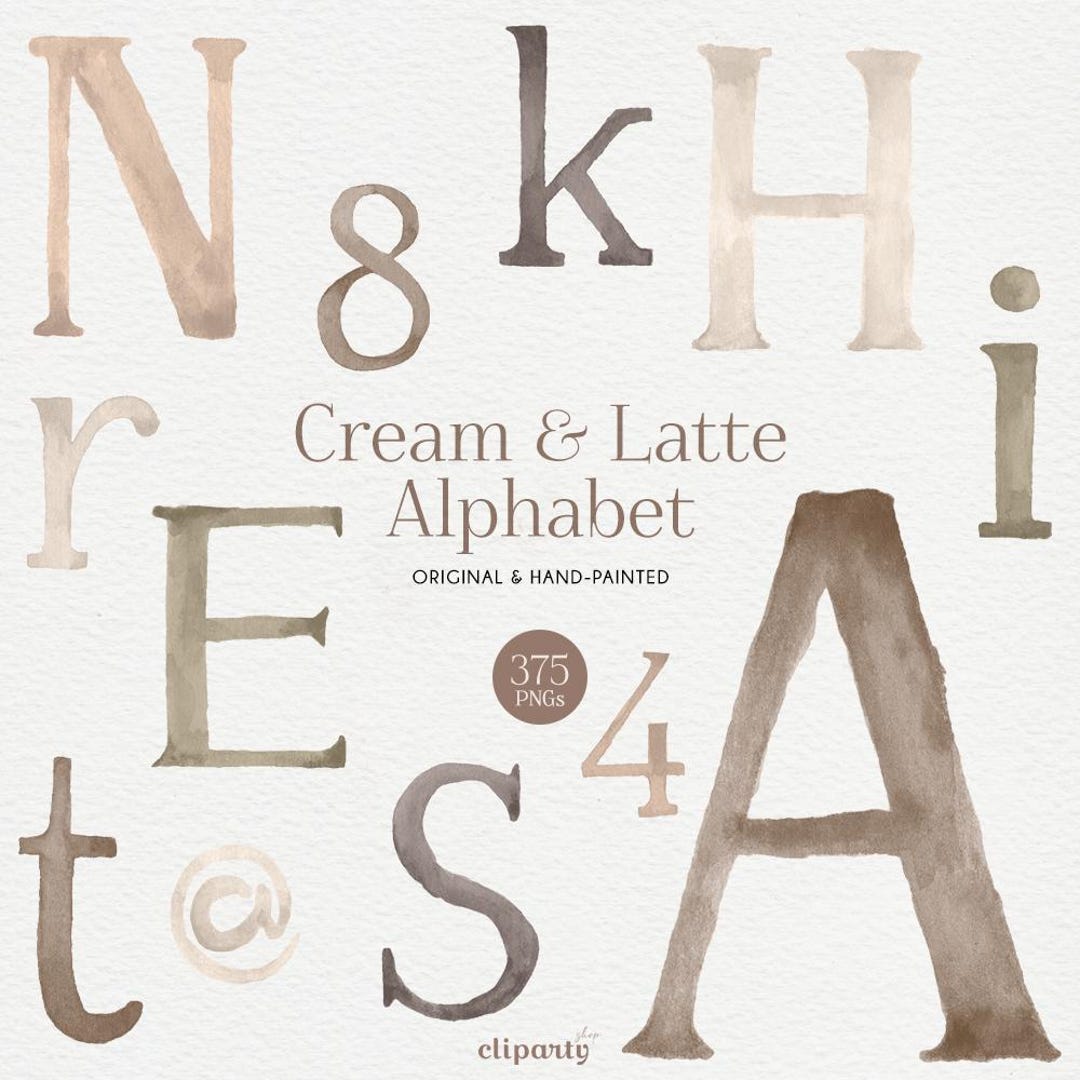 Watercolor Beige Alphabet Clipart, Coffee Pastel Colors Letters, Cute ...