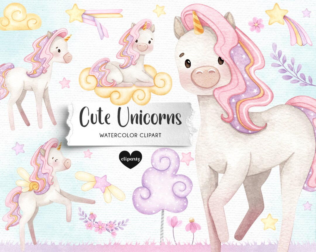 Rainbow Unicorn Clipart Watercolor Unicorn Png Graphics - Etsy