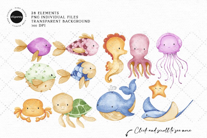Ocean Animals Clipart Sea Animals Watercolor Clipart - Etsy