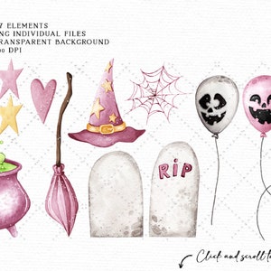 Pink Halloween Watercolor Clipart Halloween Graphics for - Etsy