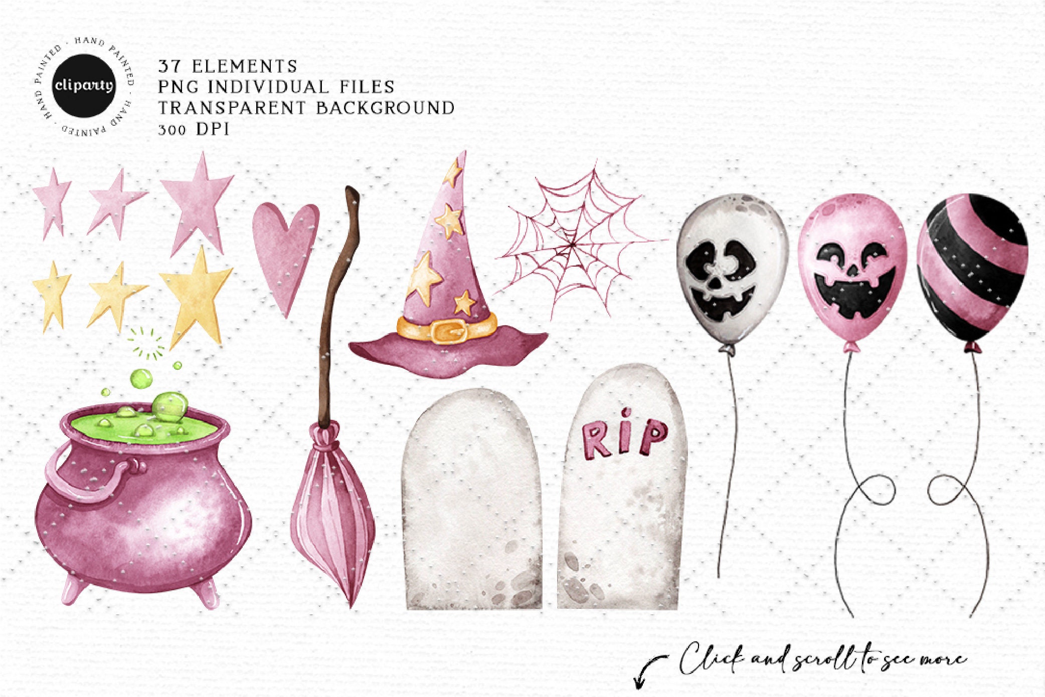 Pink Halloween Watercolor Clipart Halloween Graphics for - Etsy