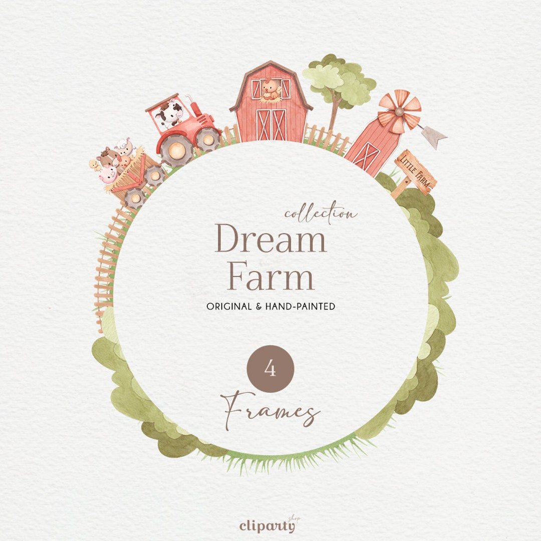 Baby Farm Animals Watercolor Frame, Clipart for Commercial Use, Farm ...
