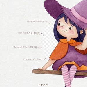 Halloween Clipart, Watercolor Cute Witch, PNG for Commercial Use ...
