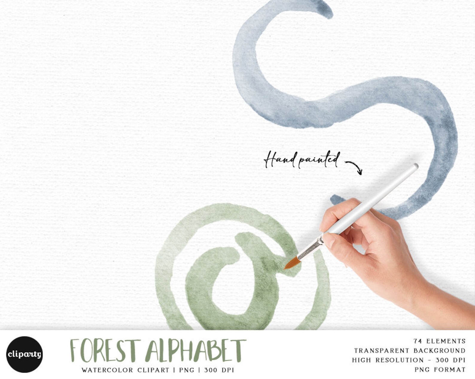 Watercolor Alphabet Clipart Sage Green and Dust Blue Designs - Etsy