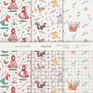 Little Red Riding Hood Pattern, Cute Fairy Tale Scrapbook Papers ...