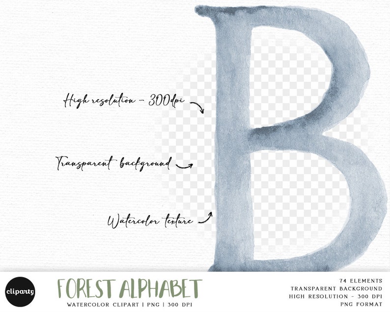Watercolor Alphabet Clipart, Sage Green and Dust Blue Designs for Baby ...
