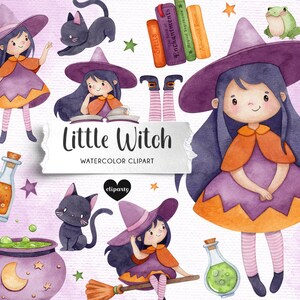 Halloween Clipart Watercolor Cute Witch PNG for Commercial - Etsy