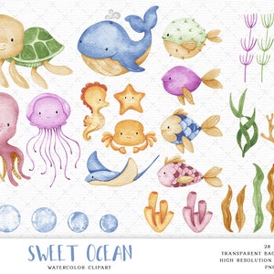 Ocean Animals Clipart Sea Animals Watercolor Clipart - Etsy