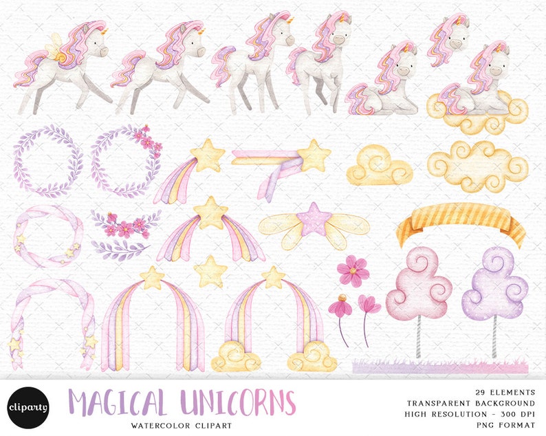 Rainbow Unicorn Clipart Watercolor Unicorn Png Graphics - Etsy