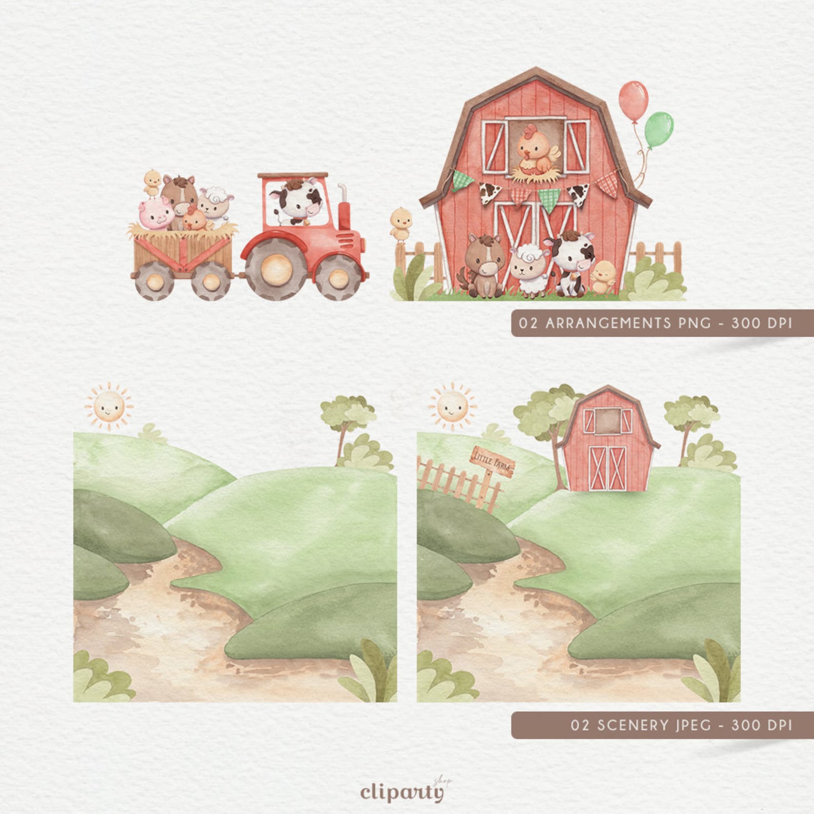 Baby Farm Animals Watercolor Clipart for Commercial Use, Farm Theme ...