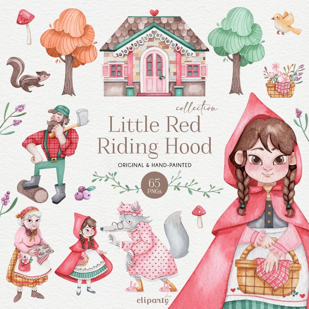 Little Red Riding Hood Watercolor Clipart, Handpainted Grimms Fairy ...