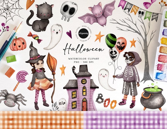 Halloween Watercolor Clipart PNG Halloween Graphics for - Etsy