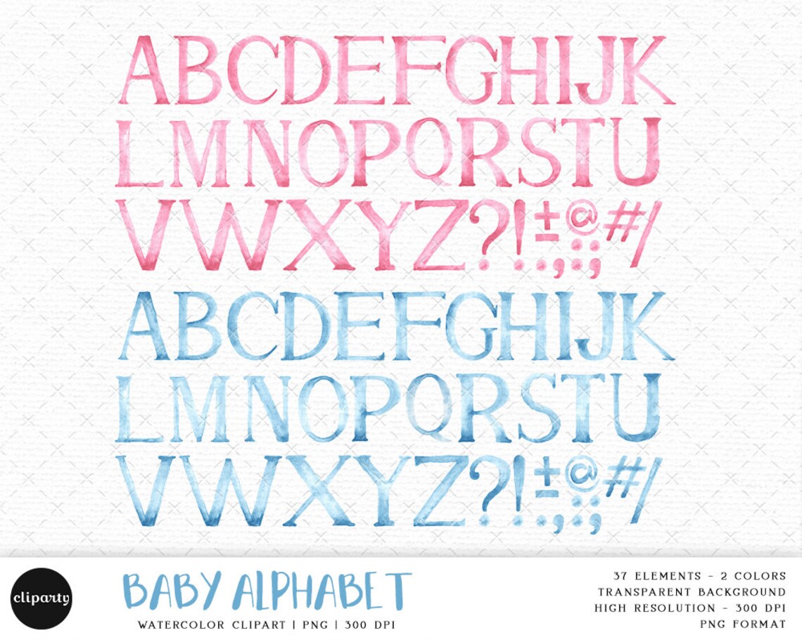 Watercolor Alphabet Clipart Pink Blue for Baby Shower Letter - Etsy