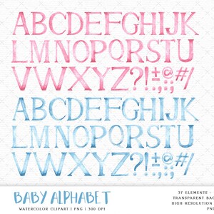 Watercolor Alphabet Clipart Pink Blue for Baby Shower, Letter Clipart ...