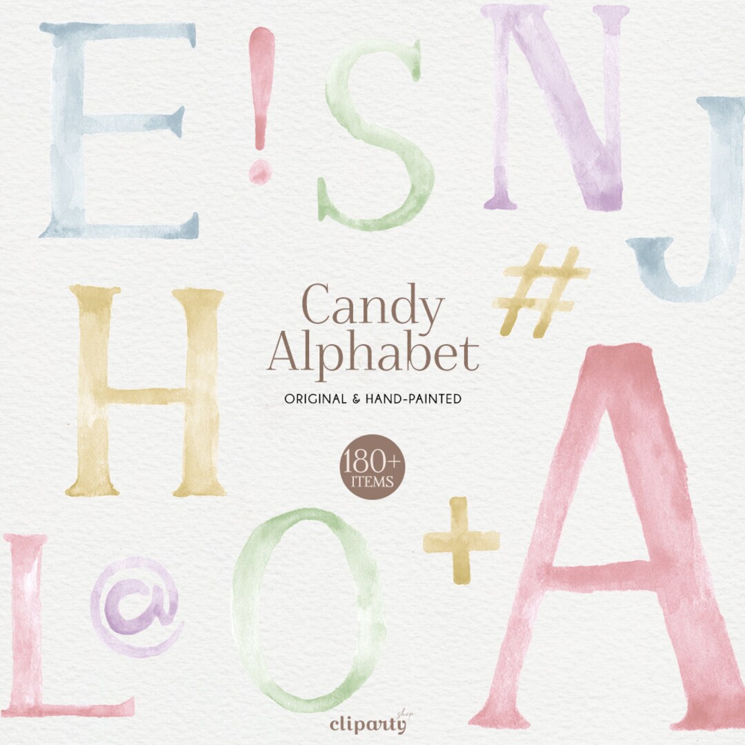 Watercolor Alphabet Clipart, Candy Pastel Colors Letters, Cute ...
