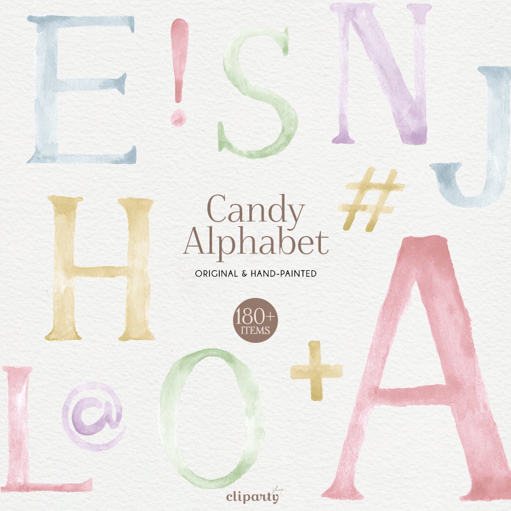 Watercolor Alphabet Clipart Candy Pastel Colors Letters Cute - Etsy