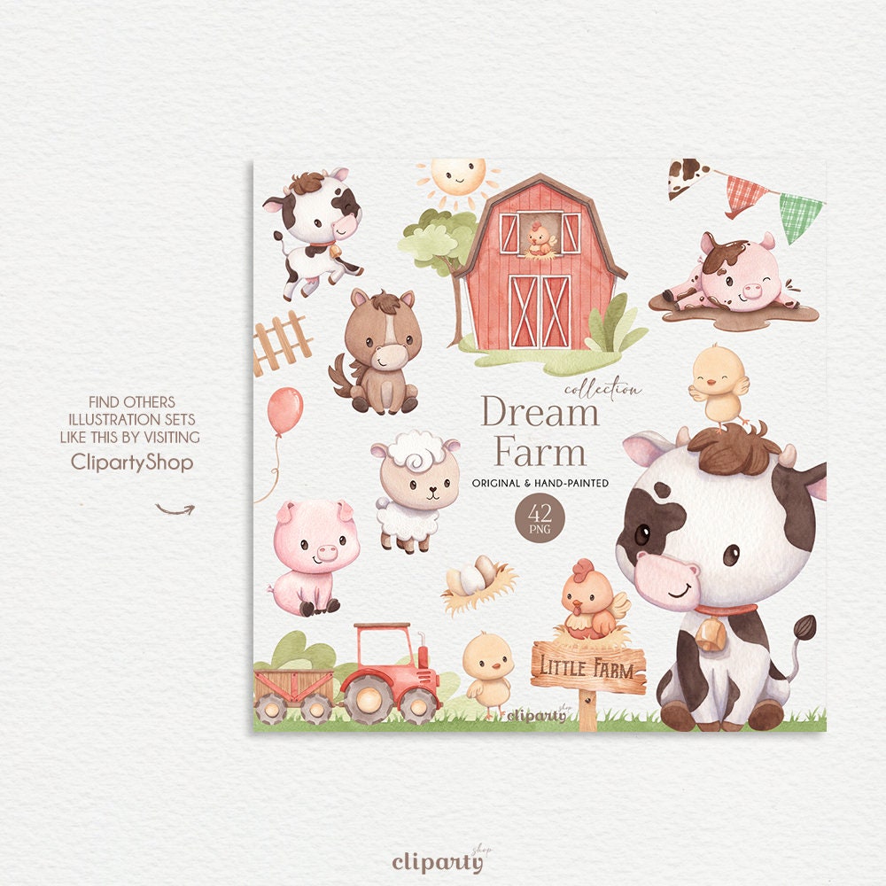 Baby Farm Animals Scrapbook Papers, Watercolor Seamless Patterns, Farm ...
