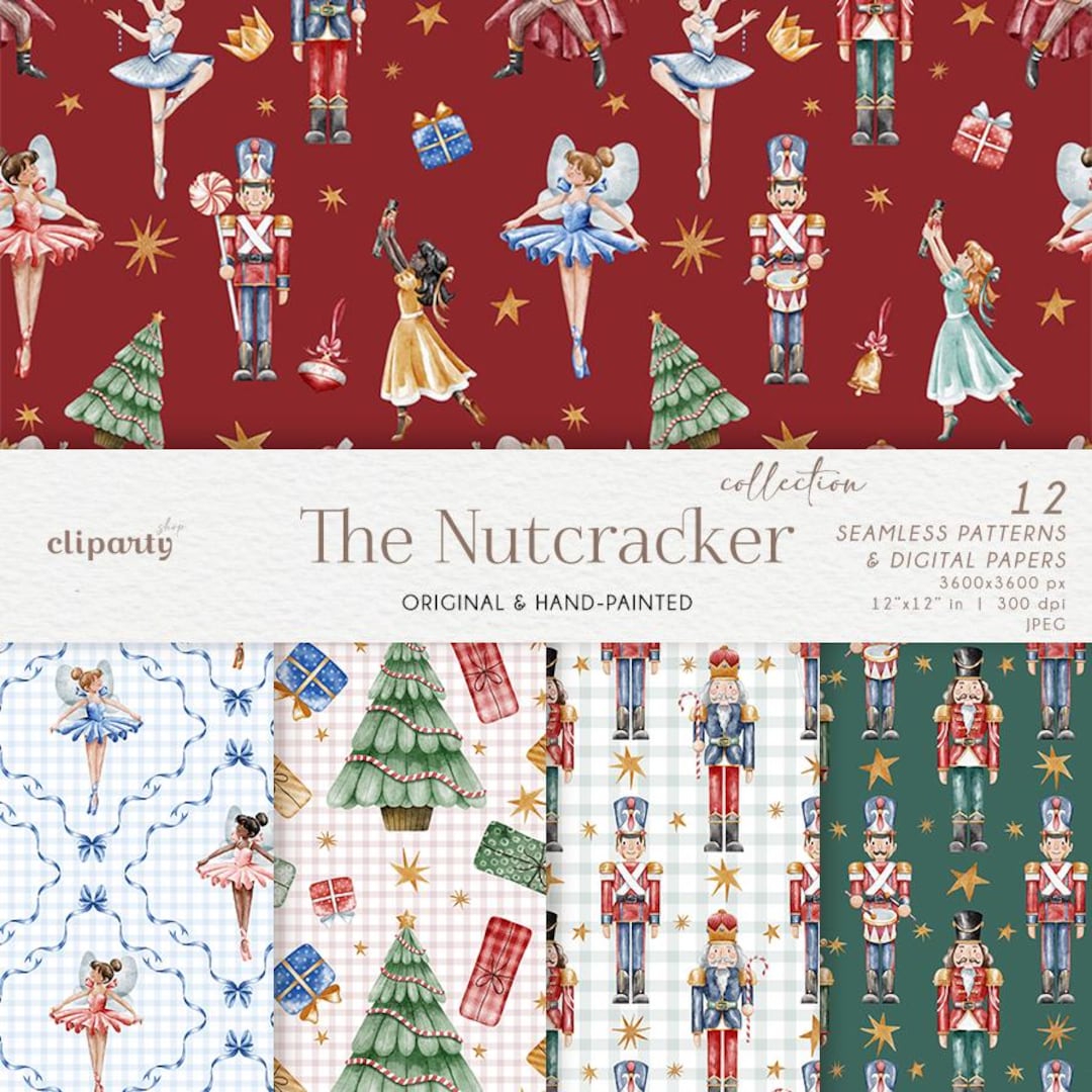 Nutcracker Pattern, Watercolor Digital Papers, Christmas Bundle Pattern ...