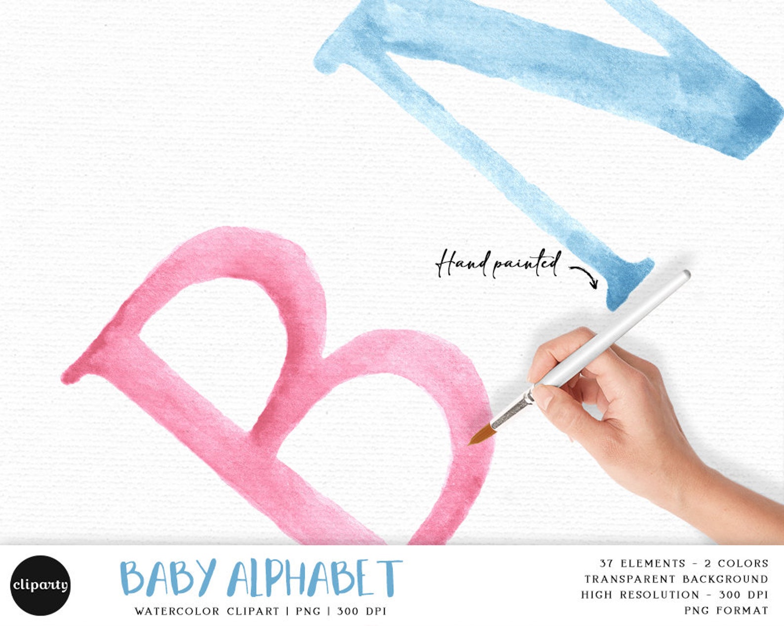 Watercolor Alphabet Clipart Pink Blue for Baby Shower, Letter Clipart ...