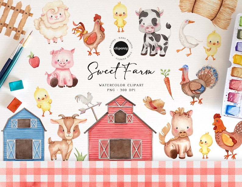 Baby Farm Animals Watercolor Clipart for Commercial Use Farm - Etsy