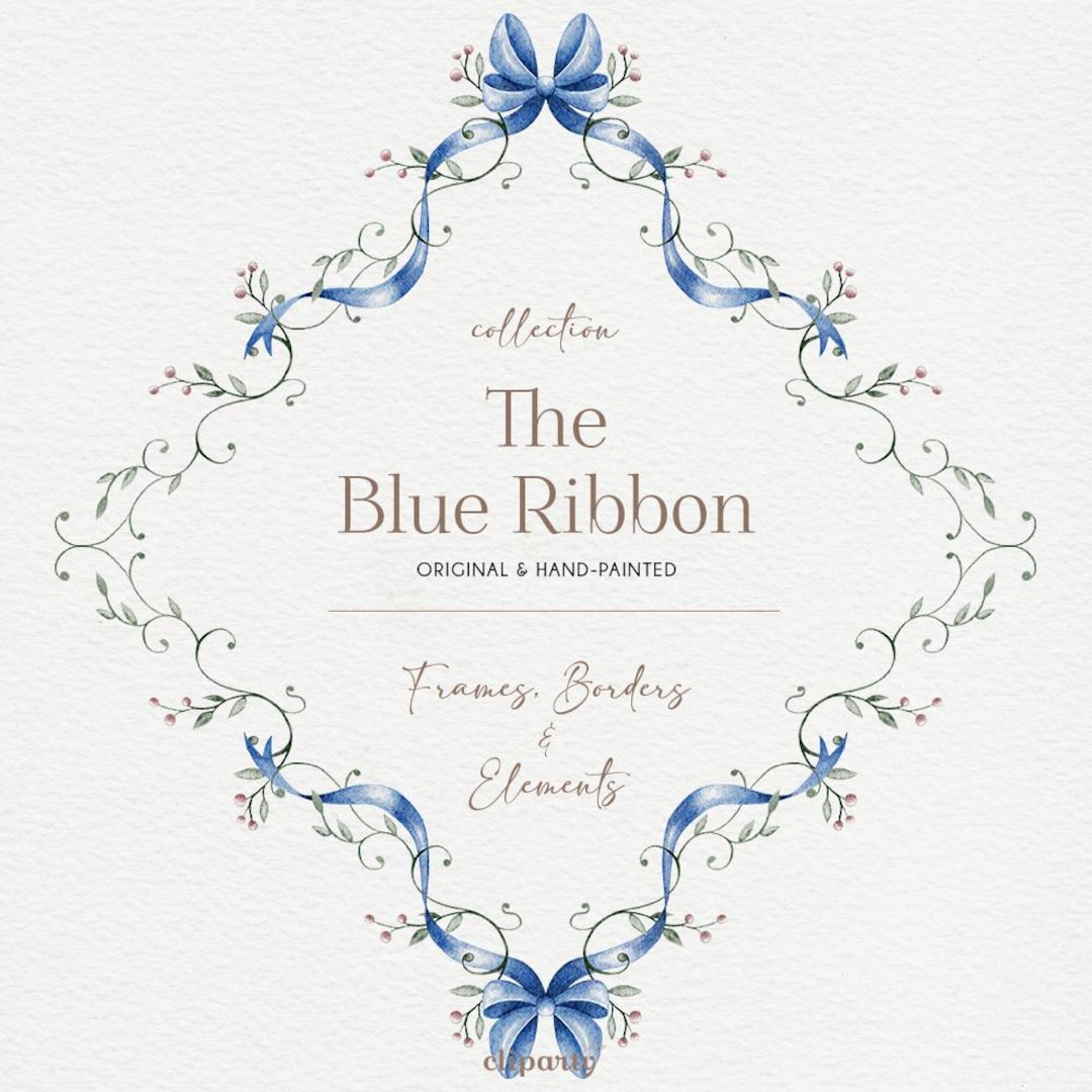 Watercolor Frame Clipart, Blue Ribbon Invitation Border Clip Art ...