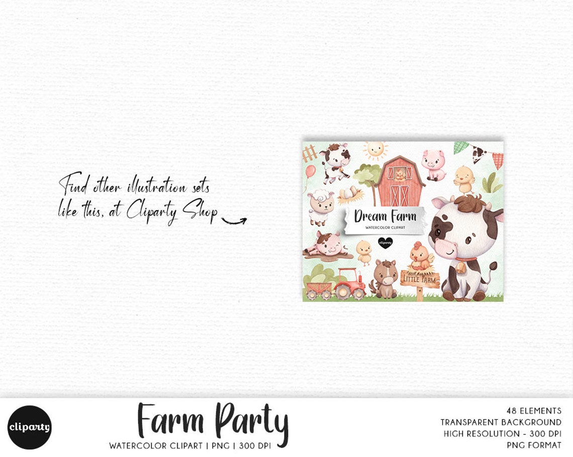 Farm Birthday Clipart Watercolor Clipart for Commercial Use - Etsy