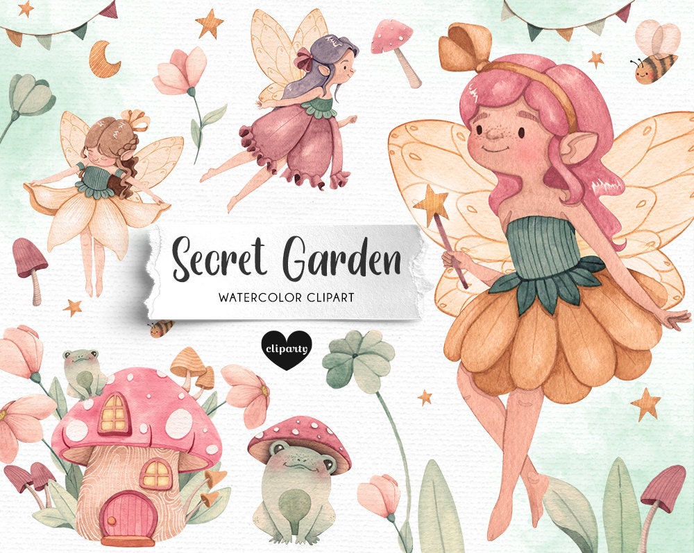 Garden Fairy Watercolor Clipart Enchanted Forest Magical - Etsy