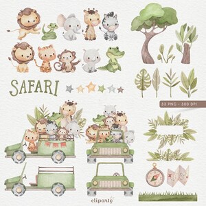 Handpainted Safari Animals Clipart, Watercolor Jungle Safari, Baby ...