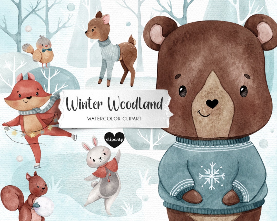 Winter Woodland Animals Clipart Christmas Woodland Nursery - Etsy