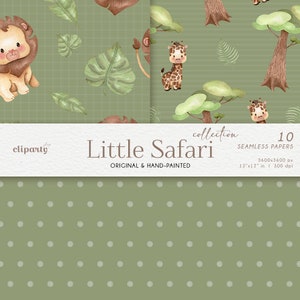 Safari Animals Pattern, Cute Safari Scrapbook Papers, Watercolor ...