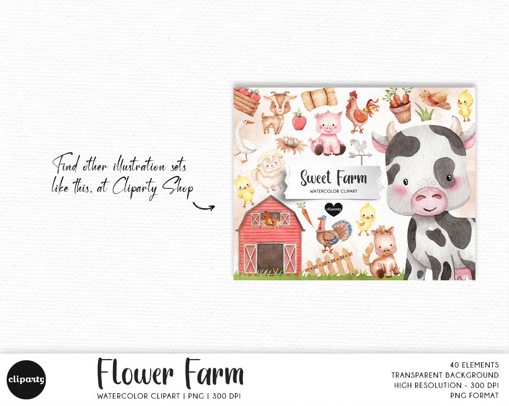 Farm Watercolor Clipart Farm Animals Clipart Farm Theme - Etsy