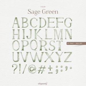 Watercolor Alphabet Clipart, Sage Green and Dust Blue Designs for Baby ...