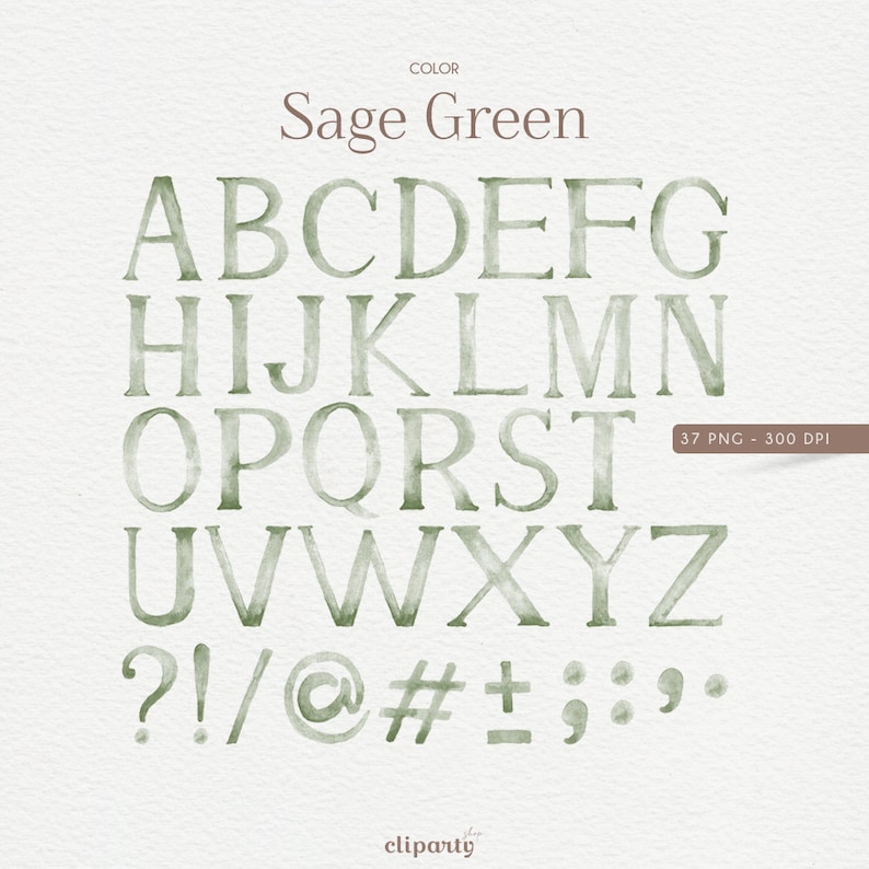 Watercolor Alphabet Clipart, Sage Green and Dust Blue Designs for Baby ...