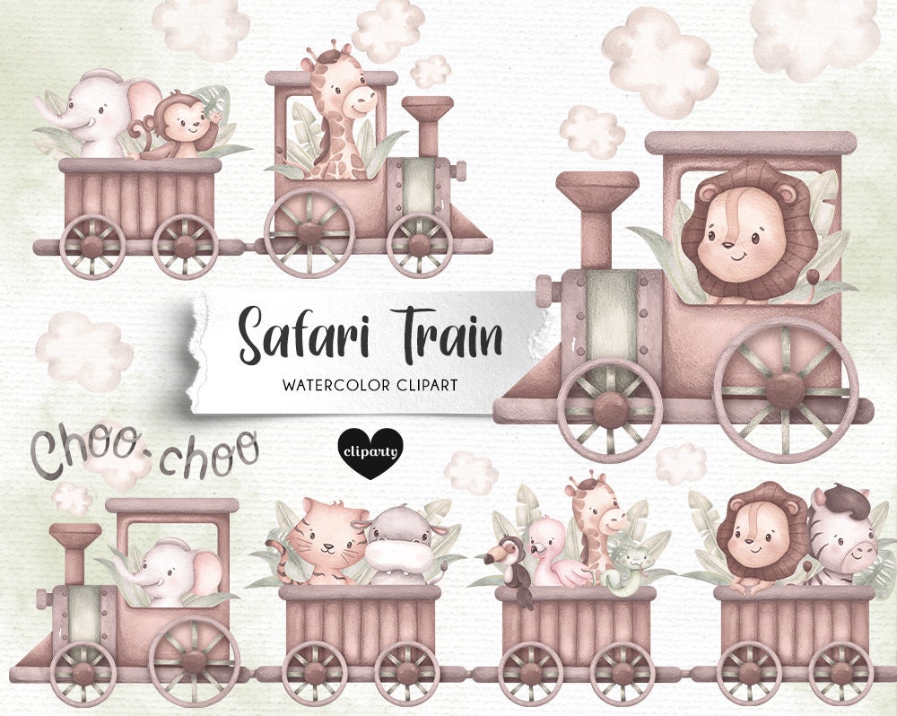 Safari Animals Train Clipart Safari Baby Shower Safari - Etsy UK