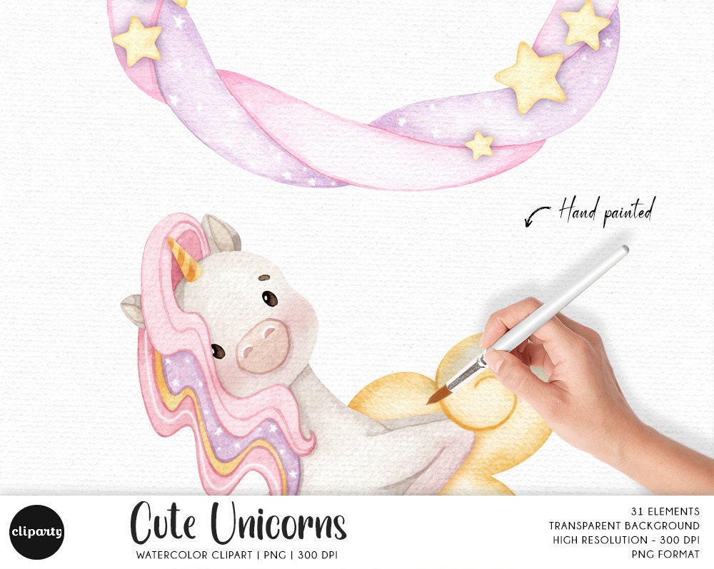 Rainbow Unicorn Clipart Watercolor Unicorn Png Graphics - Etsy