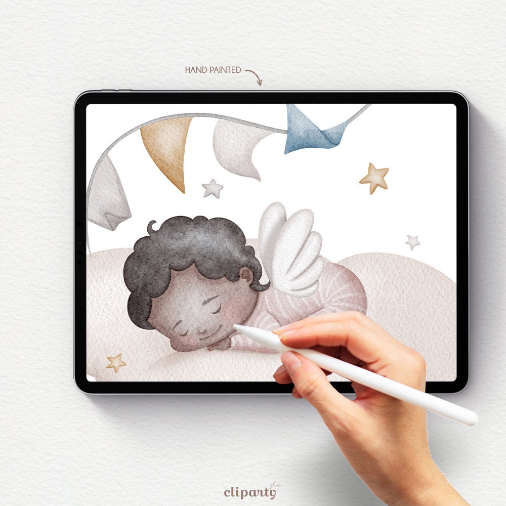 Baby Dreaming Watercolor Clipart for Commercial Use, Cute Sleeping ...